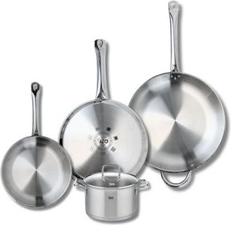 Fackelmann ELO 9511050 Batterie de cuisine 4 pièces, Ensemble de 3 Poêles de cuisson 24, 28 et 32 cm et 1 faitout 16 cm Elo Profi Citrin, inox, induction, Gris