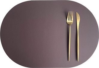 Railonch Oval Tischsets Abwischbar, Leder Kunstleder Platzset Zweifarbig Wasserdicht Platzdecken mit Untersetzer &uuml;r Hause K&uuml;che Restaurant (Kaffee/Wei&szlig;,6 St&uuml;ck