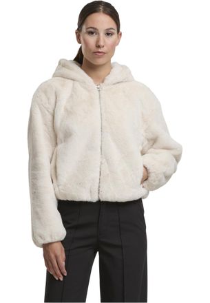 Urban Classics Damen Kapuzenjacke Ladies Full Zip Faux Fur Hoodie, Kapuzenpullover aus Kunstfell mit durchgehendem Rei&szlig;verschluss, Gr&ouml;&szlig;en XS - XL