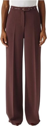 Elisabetta Franchi Femme, Pantalons, Brun, Taille: 44 FR Pantalon en cr&ecirc;pe l&eacute;ger avec ruban logo