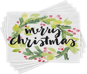 Abakuhaus Weihnachten, Platzmatten, Waschbarer Stoff f&uuml;r die K&uuml;che und das Esszimmer Tischdeco, Merry Christmas Blumen und Schnee Flocken Motive REH Hirsch Coll