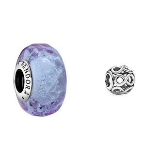 Pandora Wellenförmiges Lavendelblaues Murano-Glas Charm, 798875C00, Lila, 1,3cm & Offen gearbeitetes Unendlichkeits-Charm Sterling-Silber 11 x 11 x 9,8 mm (T/