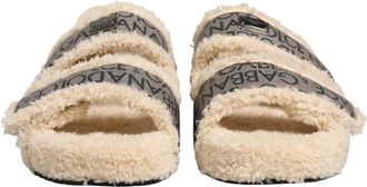 Dolce & Gabbana Mens Beige Faux Fur Logo Print Flats Sandals Shoes