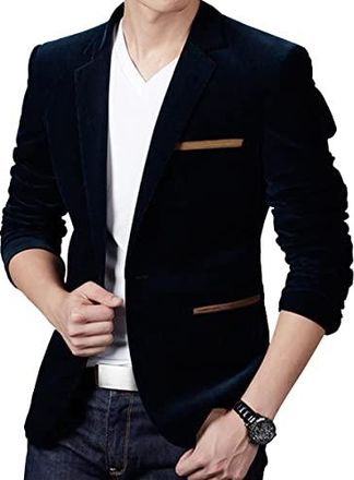 ORANDESIGNE Blazer Homme Slim Fit Formel avec Un Boutons Classique Veste Couleur Unie Jacket Blazer Casual Slim Veste de Costume Mariage daffaires Bal B Marine S