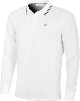 Calvin Klein Polo Campus &agrave; manches longues extensible pour homme avec pointe d&eacute;contract&eacute;e, White, XL