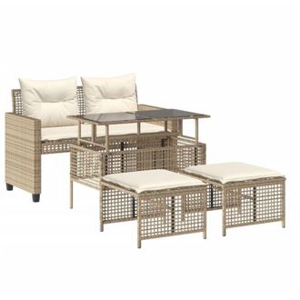 vidaXL Salon de jardin avec coussins 4 pcs beige r&eacute;sine tress&eacute;e verre Vidaxl
