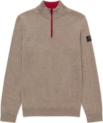 Ecoalf Ecoalf, Homme, Pulls, Brun, Taille: S Pull en Tricot Beige à Fermeture Éclair