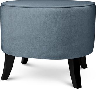 MG Design Ovaler Samt-Hocker 52 x 62 cm in Blau mit Holzbeinen - Gepolsterter Fu&szlig;hocker f&uuml;r Wohnzimmer oder Schlafzimmer