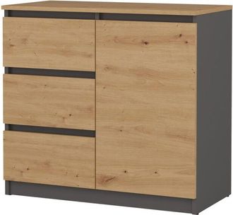 Topeshop Cdf Kommode 1D3S Farbe: Anthrazit - Eiche Artisan Schrank für Dokumente, Kleinigkeiten Ideal für Wohnzimmer, Schlafzimmer, Kinderzimmer, Jugendzimmer