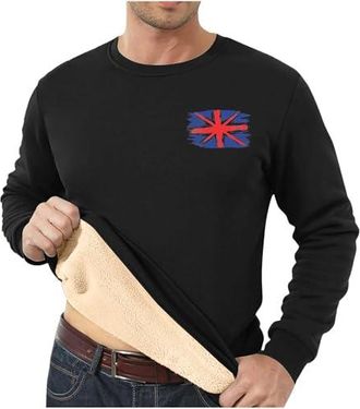 Generic Sweat-shirt en polaire pour homme - Printemps automne hiver col rond sans capuche - Plus velours épais - Impression 2D - Personnalité rétro - Drapeau 