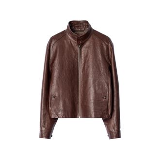 Christophe Lemaire Leather Harrington Blouson In Glossy Cow Leather