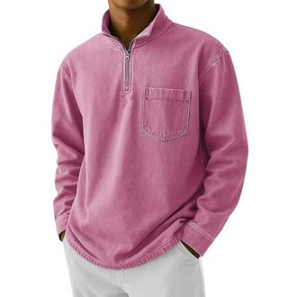 Generic T-shirt &agrave; manches longues pour homme et adulte avec poche, t-shirt de sport &agrave; fermeture &eacute;clair, pull &agrave; revers grande taille, t-shirt d&eacute;contract&eacute; confo