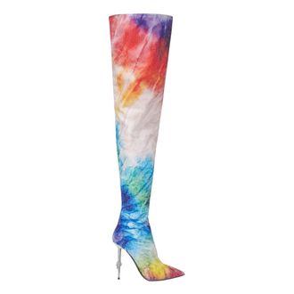 Philipp Plein Femme, Chaussures, Multicolore, Taille: 38 EU Satin Bottes Hi-Heels Overknees Tie Dye