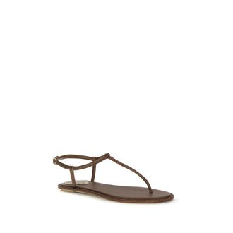 Rene Caovilla Womens Brown Satin Flat Sandals