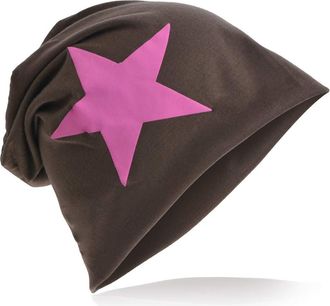 Miobo Jersey Slouch Beanie mit Stern Style, Herren Damen,Einheitsgr&ouml;&szlig;e,Pinkstern-Graubraun