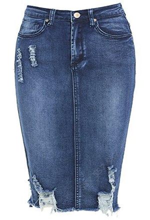 SS7 Nouvelles Femmes Jeans d&eacute;lav&eacute; Jupe Extensible, Tailles 8 &agrave; 14 - Mi Bleu Denim, 36