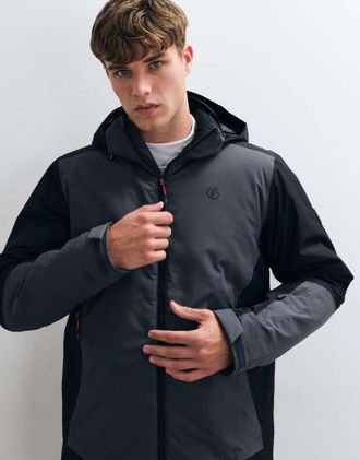 Dare 2B veste imperm&eacute;able &agrave; capuche Precision II isolante en noir &eacute;b&egrave;ne et rouge danger-Gris