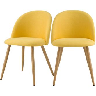 Rendez-Vous D&eacute;co Lot de 2 chaises en tissu jaune et pieds en m&eacute;tal - COZY