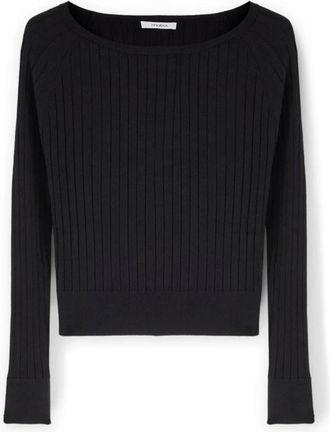 Motivi Femme, Pulls, Noir, Taille: 42 FR Pull &agrave; Encolure Bateau en Maille Plate C&ocirc;tel&eacute;e