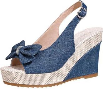 Generic Sandales compens&eacute;es pour femme avec noeud et bout ouvert - &Eacute;l&eacute;gantes - Respirantes - &Eacute;l&eacute;gantes - Style d&eacute;contract&eacute; - Confortables - Pour les loisirs e