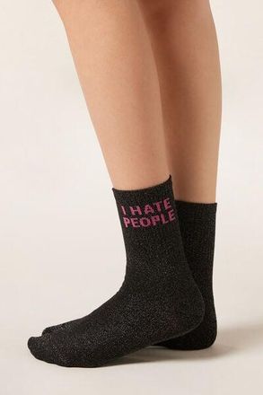 Calzedonia Socken Mit Glitzer-schriftz&uuml;gen Schwarz