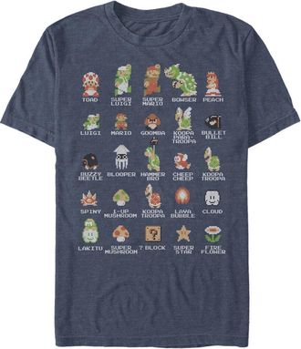 Nintendo Herren Pixel Cast T-Shirt, Navy Htr, XX-Large