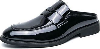 Generic Mules à talon bas et épais pour homme - Bout rond - Chaussures plates confortables à enfiler - Dos nu - Mocassins tendance, Noir, 40 2/3 EU