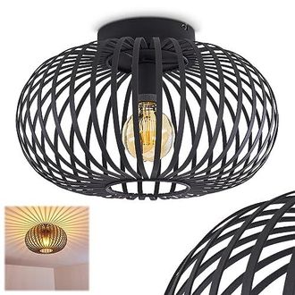 HOFSTEIN Plafonnier Lepa rond en métal noir - Abat-jour sphérique créant un jeu de lumière au plafond - Pour chambres à coucher - couloir - salle de séjour - a