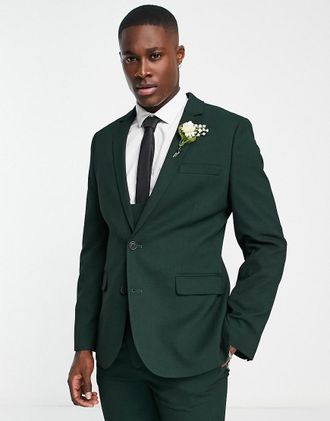 Asos Wedding - Schmal geschnittene Anzugjacke in Tannengr&uuml;n mit Mikrostruktur
