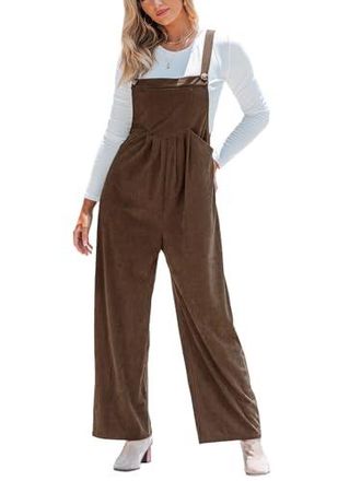 Cupshe Salopette sans manches en velours c&ocirc;tel&eacute; avec col carr&eacute; et poche avant - Jambe large - D&eacute;contract&eacute;e et &eacute;l&eacute;gante - Automne et hiver, marron, M