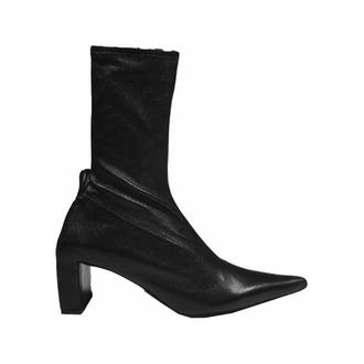 Jil Sander Geh&auml;mmerter Leder Kn&ouml;chelstiefel - - Shoes - Damen - Schwarzk - 36 EU