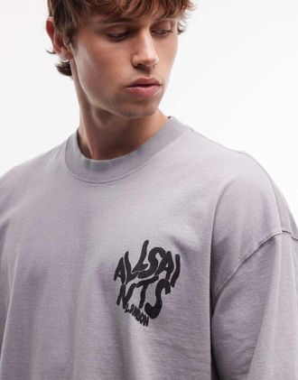 AllSaints Orlando - T-Shirt in Hellgrau mit Logo und R&uuml;ckenprint