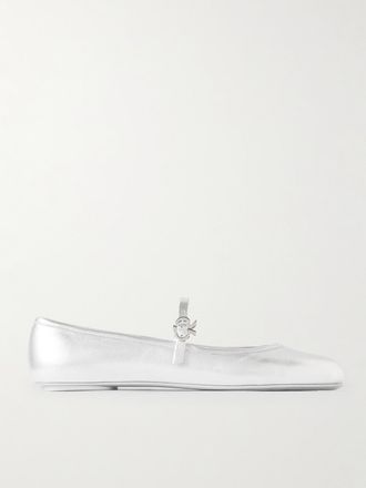 Gianvito Rossi Carla Mary-jane-ballerinas Aus Leder In Metallic-optik - Silber