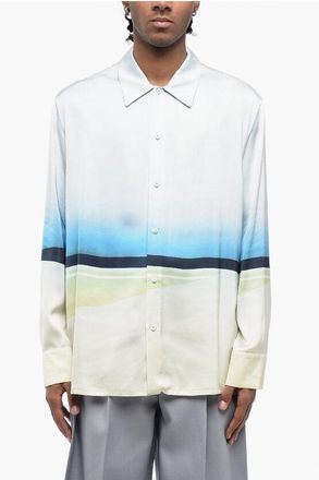 Jil Sander Standard Collar Printed Satin Shirt size 38