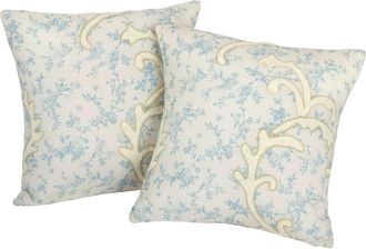 Loberon Kissenh&uuml;lle 2er Set Rocaille &Eacute;toil&eacute;e - Bedruckt & Bestickt - Bl&uuml;tenprint im Toile-de-Jouy-Stil - Kissenbezug - Wohntextilien - Baumwolle, wei&szlig;/blau