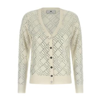 Elisabetta Franchi Woll-Cardigan mit Kristallen - - Knitwear - Damen - Wei&szlig; - M