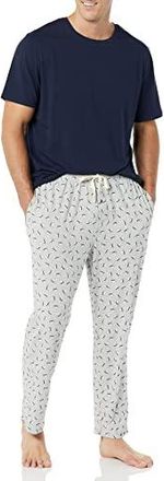 Amazon Essentials Ensemble Pyjama avec T-Shirt et Pantalon Long, en Coton Modal Homme, Gris Macareux, XXL