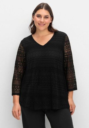 Sheego T-Shirt Spitzenshirt 3/4-Arm in A-Linie und 3/4-Arm