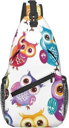 Generic Sacoche Port&eacute; &eacute;paule Chouette color&eacute;e et mignonne L&eacute;ger Sling Sac &agrave; Bandouli&egrave;re Polyester Sac Poitrine pour Randonn&eacute;e Femme Cyclisme