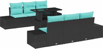 vidaXL Set Divano Da Giardino 7 Pz 6-numero Di Posti Nero E Turchese Vidaxl