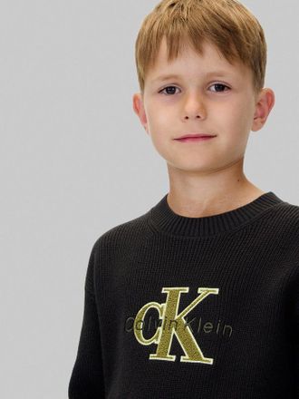 Calvin Klein Jeans Strickpullover TOWELLING CK STITCH SWEATER f&uuml;r Kinder bis 16 Jahre, Frottee-Applikation