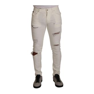 Dolce & Gabbana Zerrissene Skinny Jeans aus Baumwolldenim - - Jeans - Herren - Wei&szlig; - S