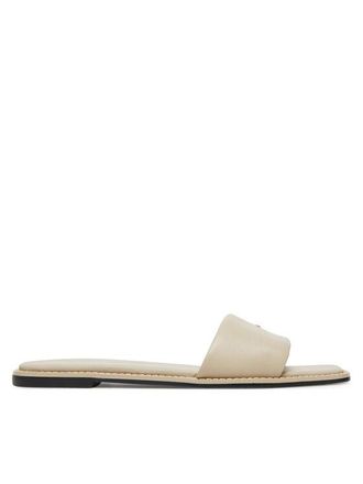 Calvin Klein Pantoletten Flat Sandal Square Hf Lth HW0HW02652 Beige