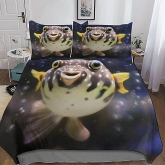 Generic Bettw&auml;sche 135x200 Kugelfisch 3D Bettw&auml;sche-Sets Meeresleben 3 Teilig Superweich Mikrofaser Bettbezug und 2 Kissenbez&uuml;g 80&times;80cm mit Rei&szlig;verschluss k.5