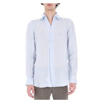 Finamore Homme, Chemises, Bleu, Taille: L Camicia sartoriale Ustica in puro lino open collar