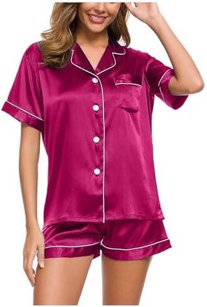 Generic Nuisette Transparente Pyjama Short Satin Femme Pyjamas pour Famille Ensemble Assorti T-Shirt Et Pantalon à Manches Courtes Pyjama De Vacances Short Fe
