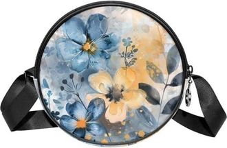 Generic Petit sac &agrave; bandouli&egrave;re circulaire pour femme, motif feuilles florales, sac &agrave; dos avec fermeture &eacute;clair, bretelles r&eacute;glables, sac &agrave; main rond d&eacute;contra