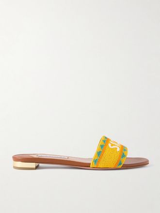Aquazzura Sicily Pantoletten Aus Leder Mit Zierperlen - Braun