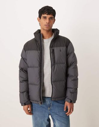 Polo Ralph Lauren Doudoune style bomber color block en tissu ripstop avec logo embl&eacute;matique - Noir et gris