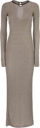 Brunello Cucinelli Femme, Robes, Beige, Taille: 36 FR Robe en maille c&ocirc;tel&eacute;e scintillante avec col pr&eacute;cieux